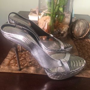Calvin Klein | Shoes | Silver Leather Sandals | Poshmark